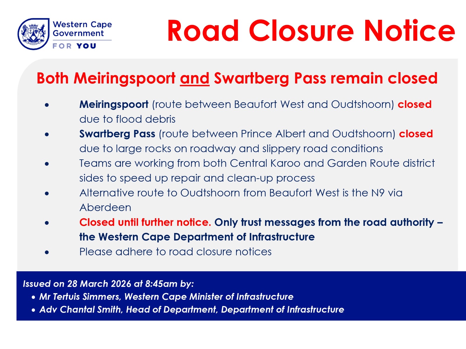 Meiringspoort en Swartbergpas gesluit | Mossel Bay Advertiser