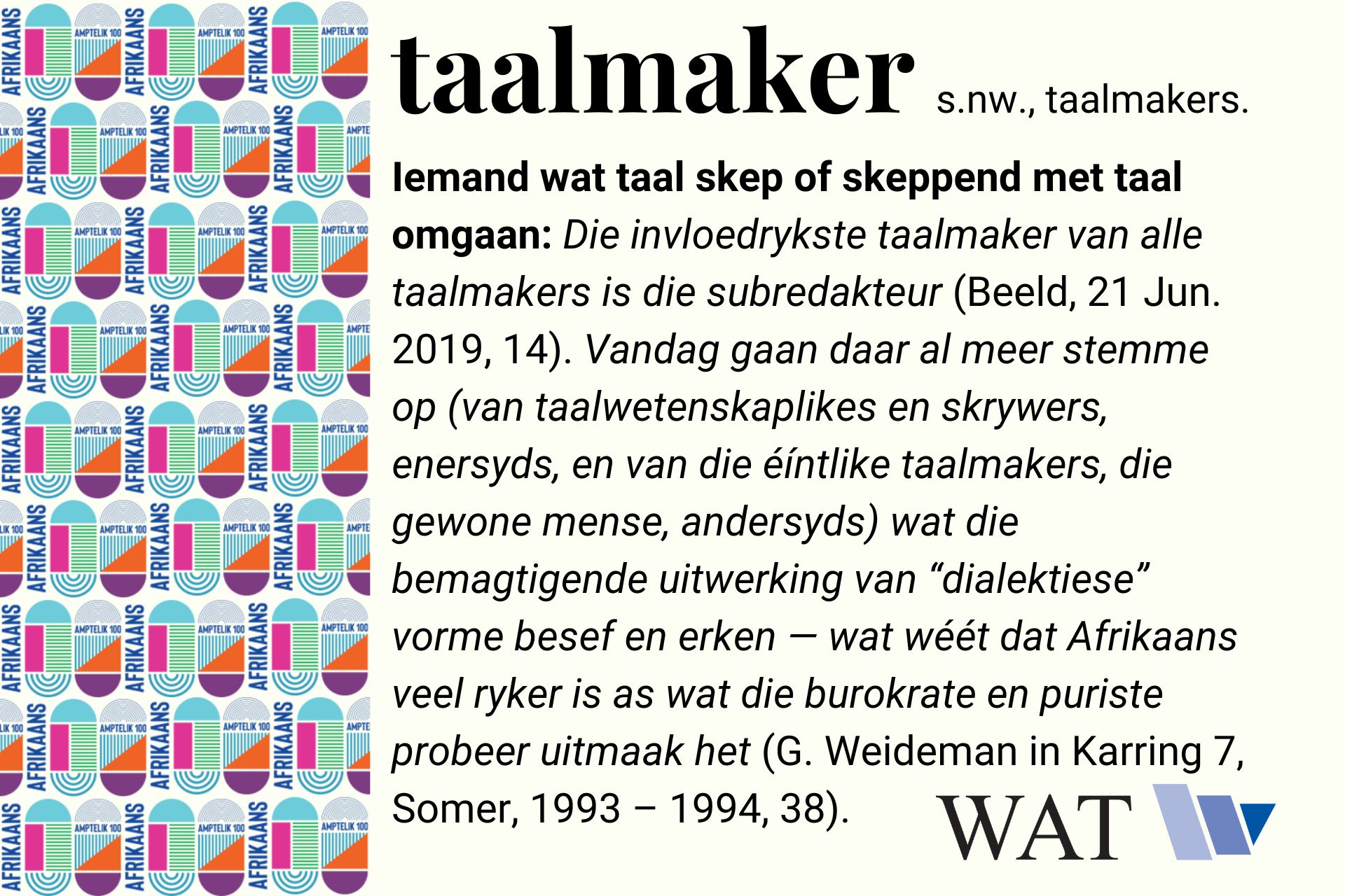 WAT se Woord van die Week: Taalmaker | Knysna-Plett Herald