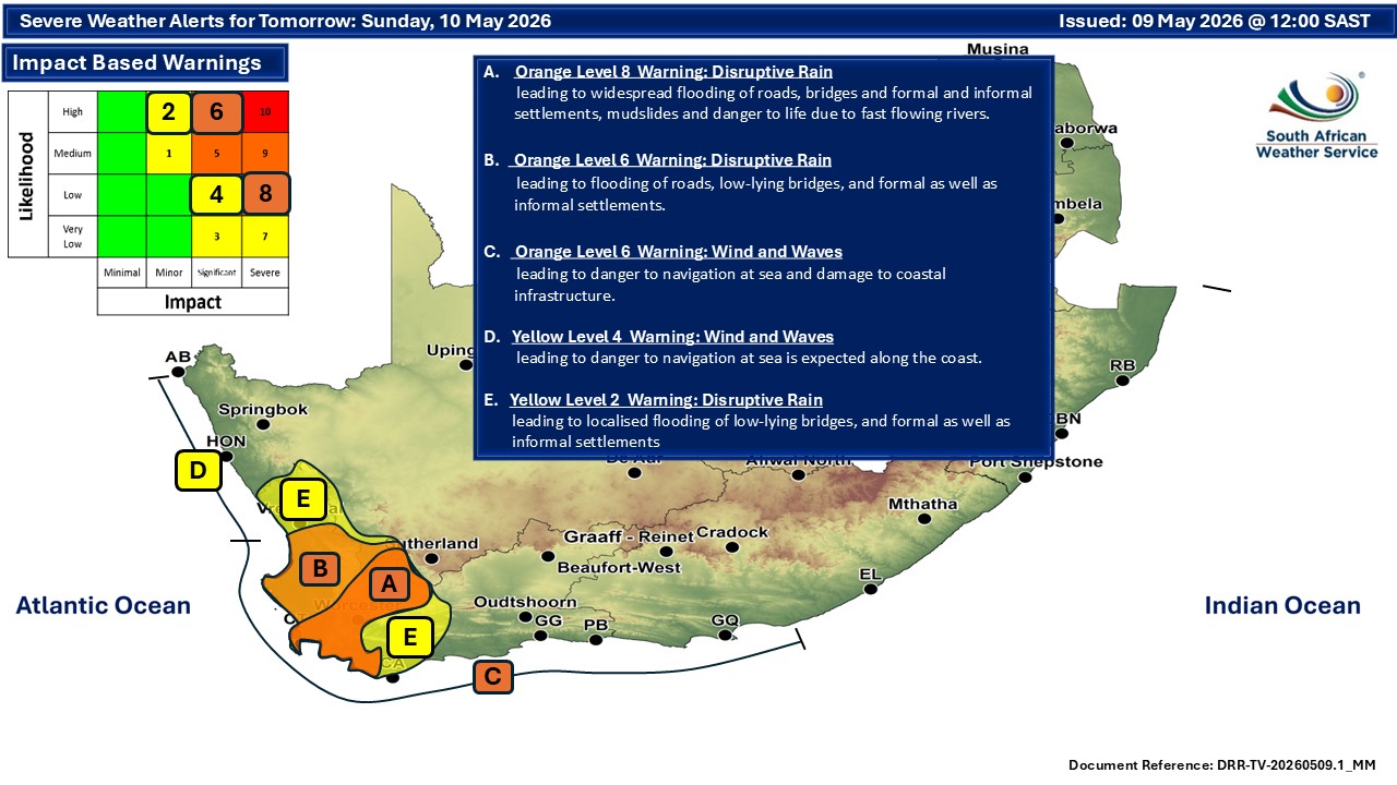 Parts of Western Cape on high alert as Level 8 weather warning remains ...